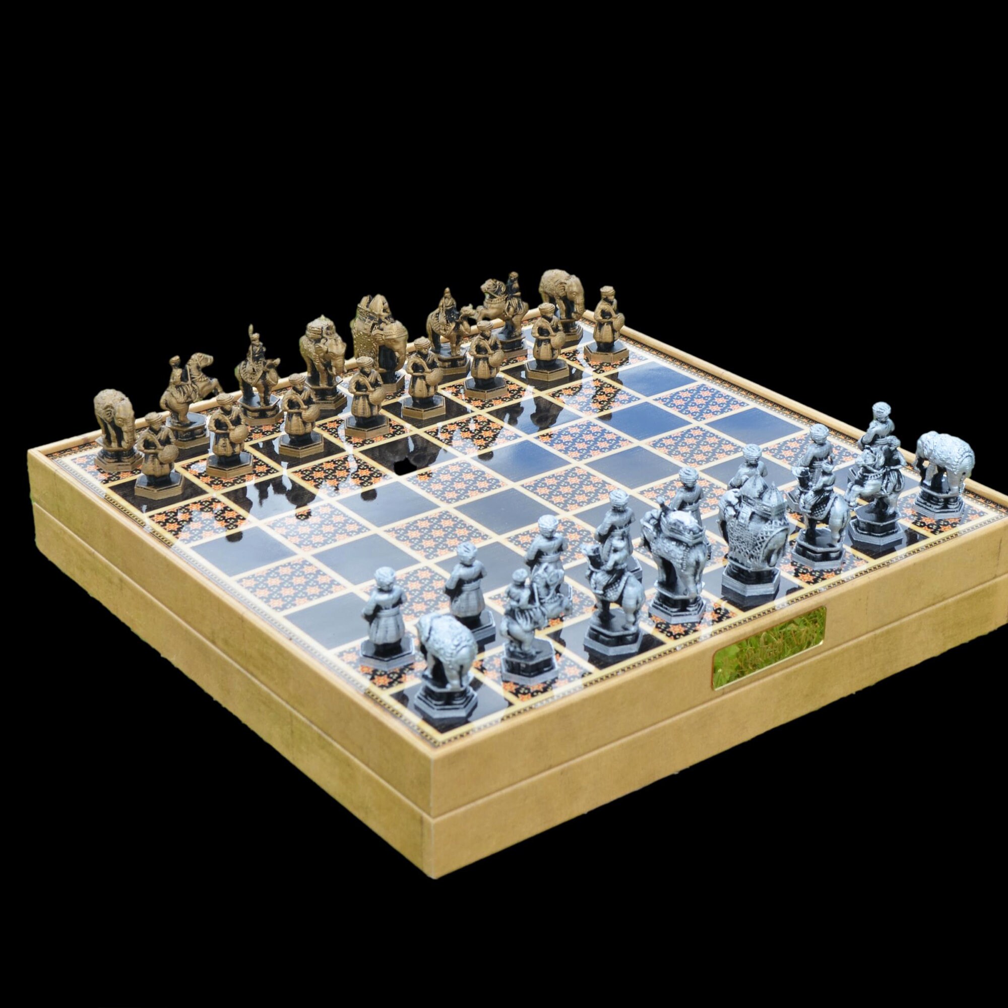 Handmade Indian Chess Set: Personalized Metal Pieces, Storage Board (14 ...
