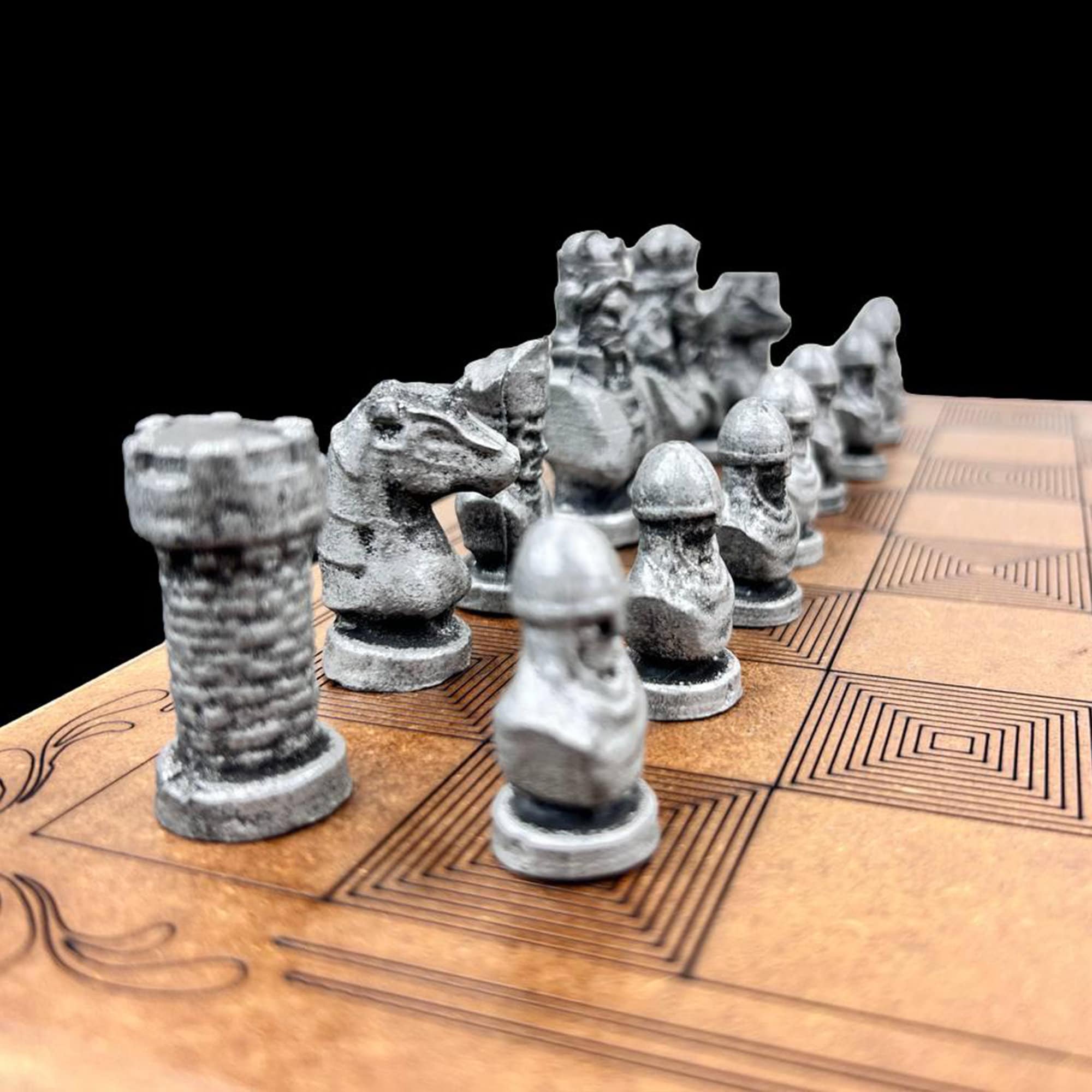 Metal Medieval Chess Set With Personalized Wood Board (14 Inch) - Etsy
