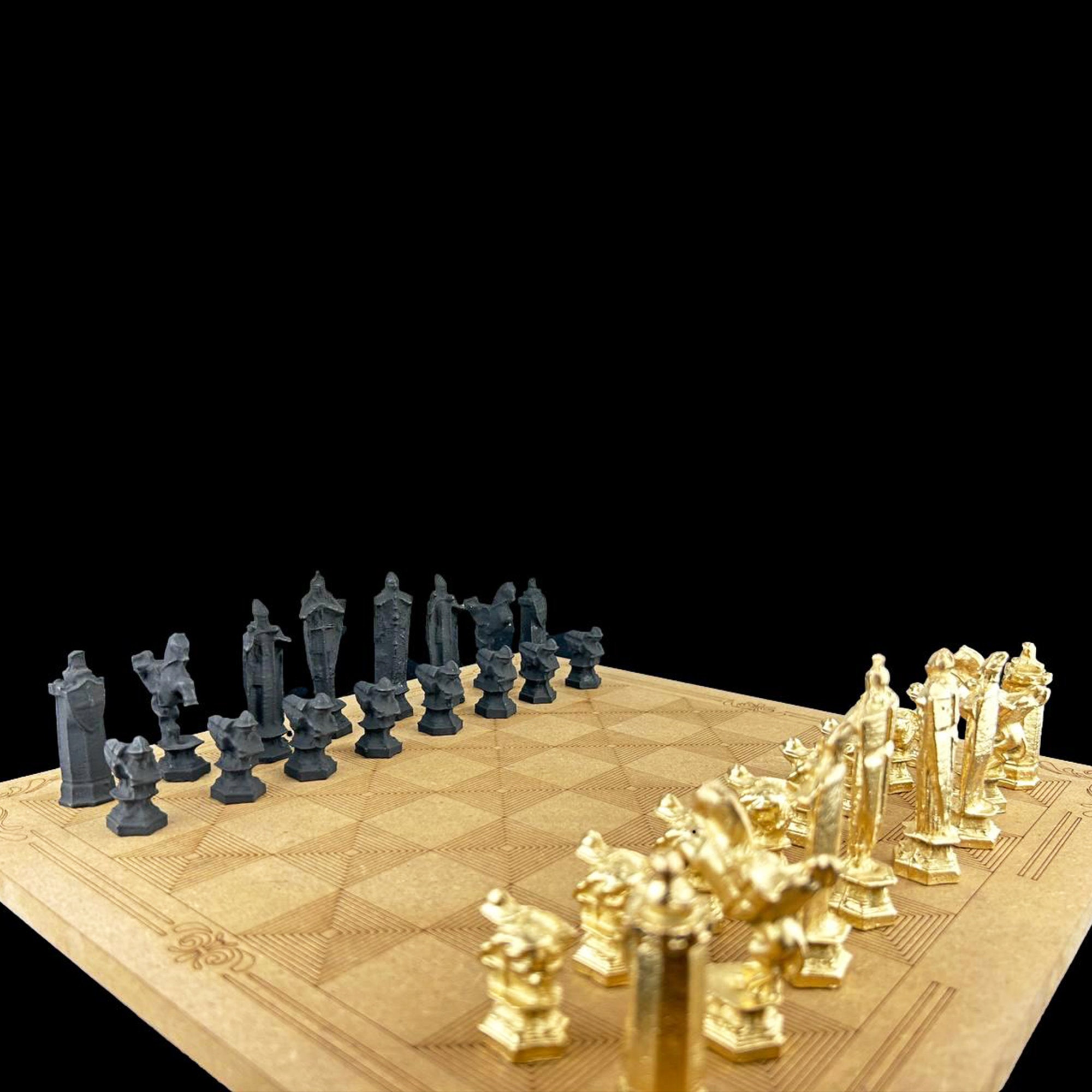 Metal Wizard Chess Set With Chessboard Wizard Chess Set Add Name Plate Select GOLD BLACK 14 X 14 ...