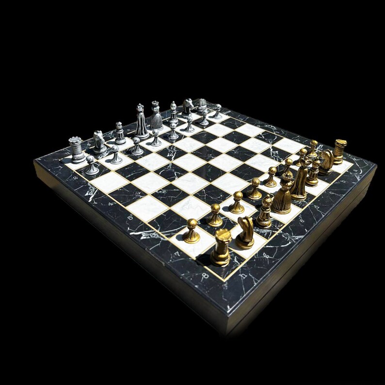 Metal Gift Chess Set With Marble Pattern Personalized Chessboard ...