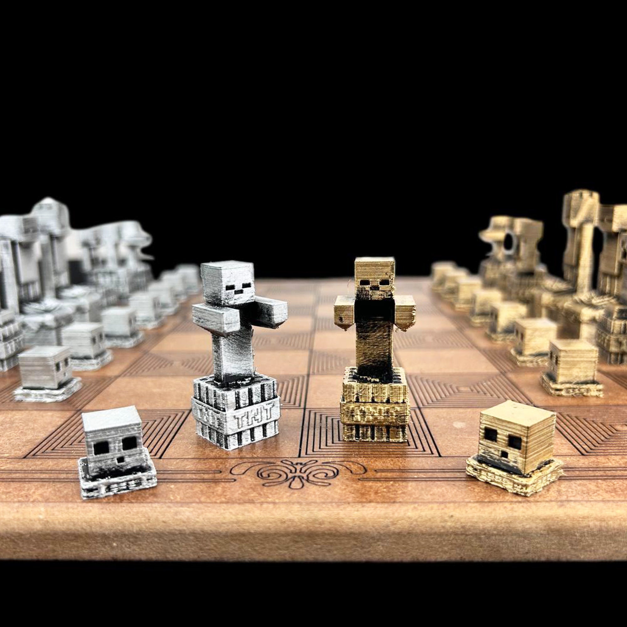 Metal Mine-craft Game Chess Set With Personalized Minecraft Chessboard ...