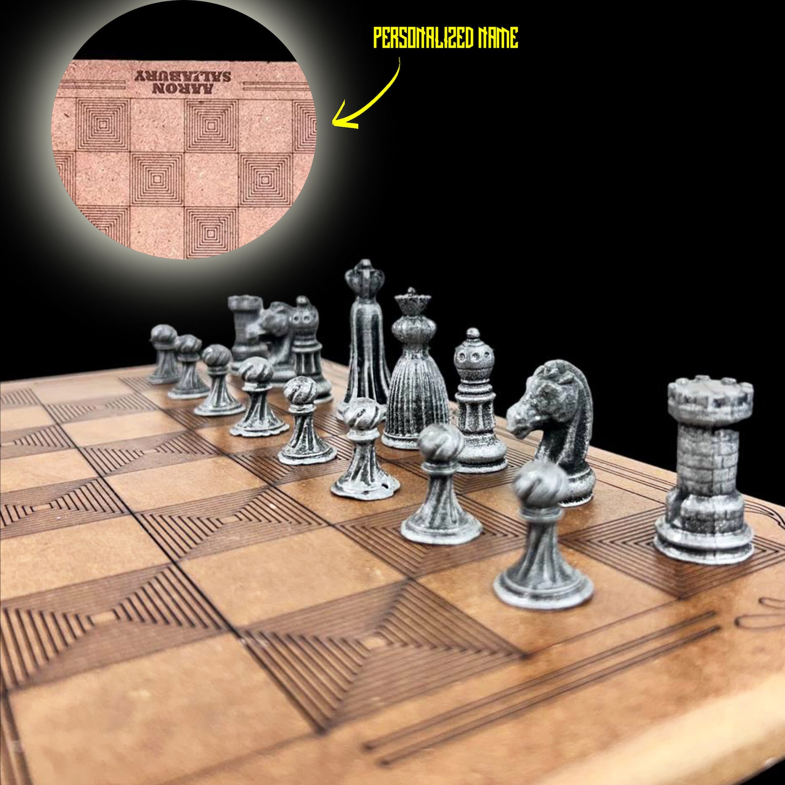 Metal Gift Chess Set With Marble Pattern Personalized Chessboard ...