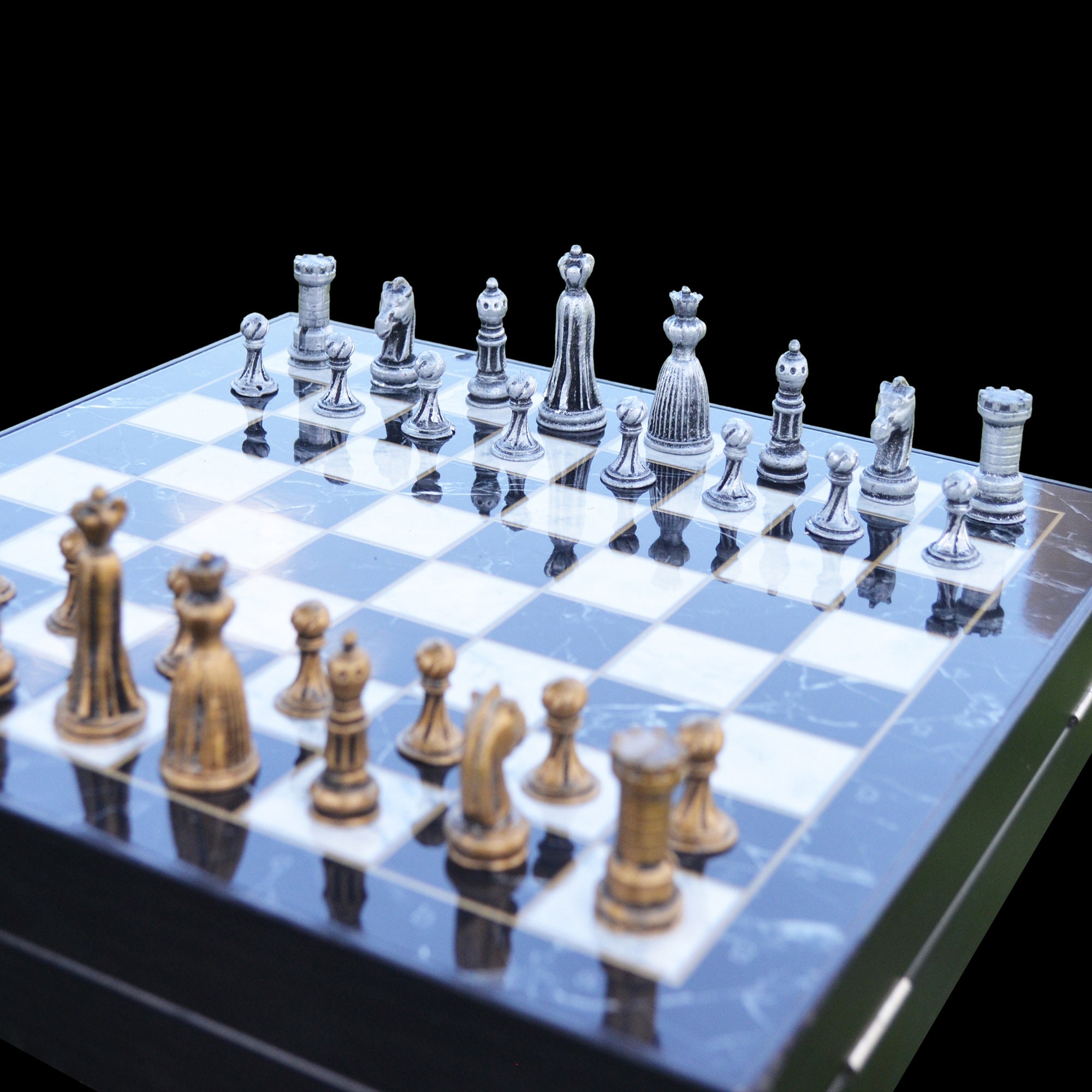 Metal Gift Chess Set With Marble Pattern Personalized Chessboard ...