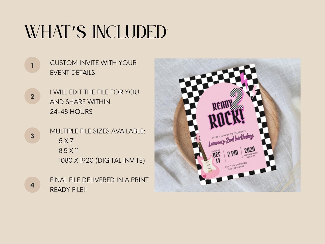 Ready Two Rock Invitation, Second Birthday, Rocker Party, Rock and Roll ...