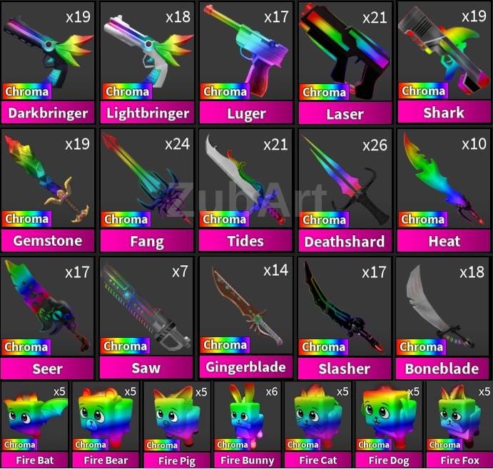 Roblox MM2 Chroma Set: 15 Godlys + 7 Pets - Etsy