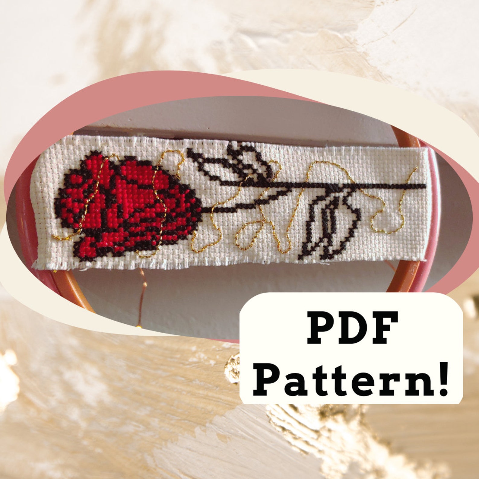 Rose With Gold Accent Cross Stitch Pattern Cross Stitch - Etsy