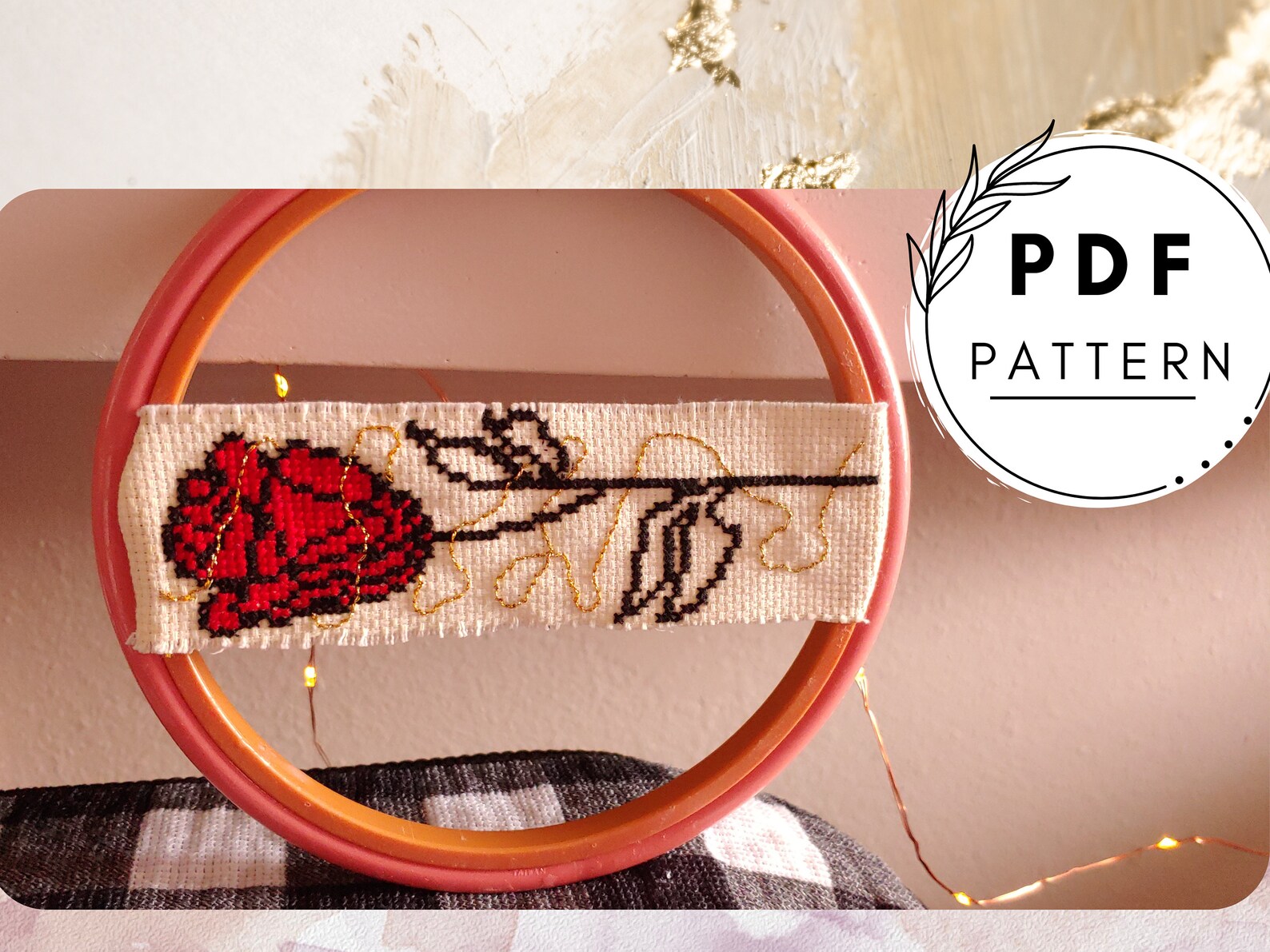 Rose With Gold Accent Cross Stitch Pattern Flowers Floral - Etsy