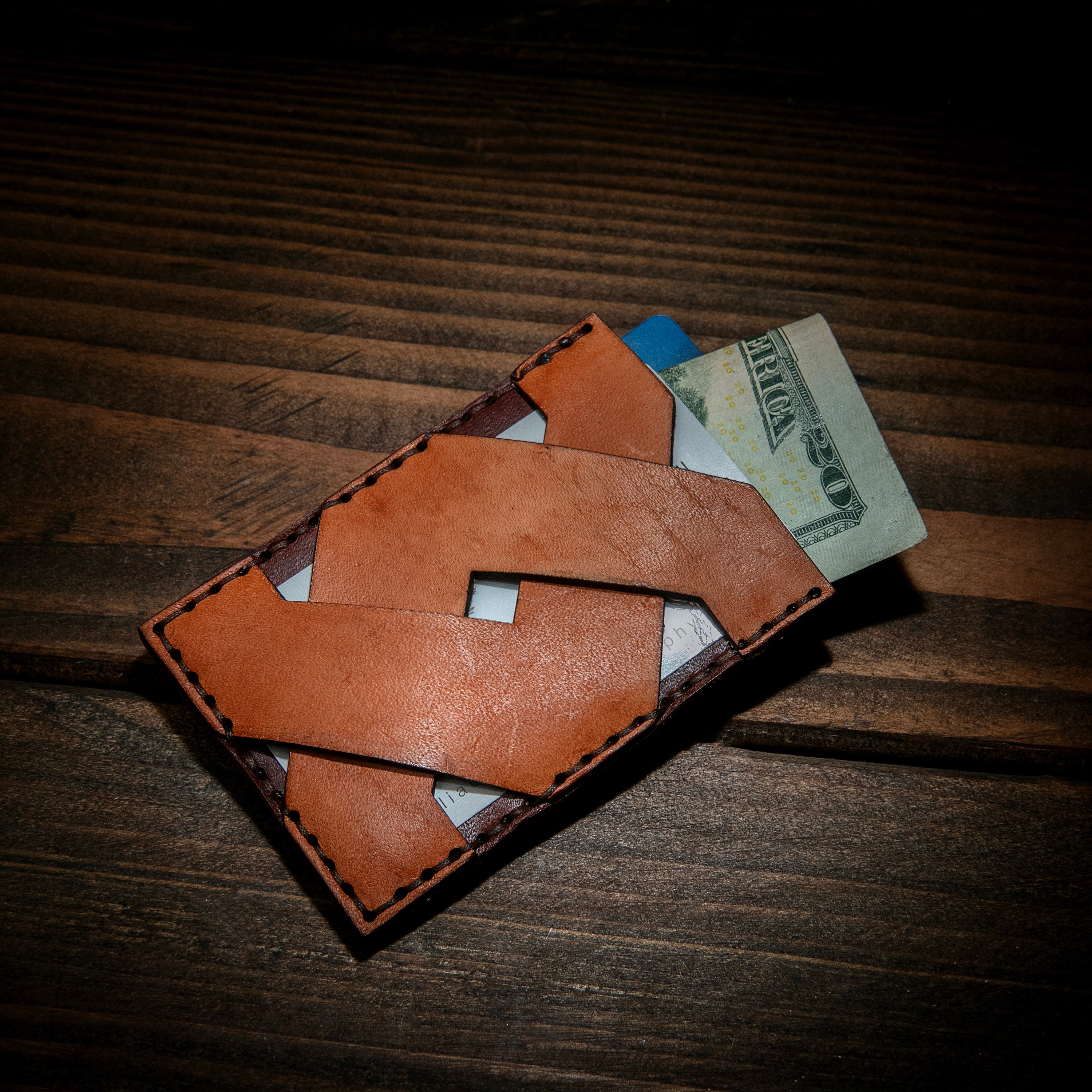 Minimalist Two Toned Laced Leather Card Holder - Etsy