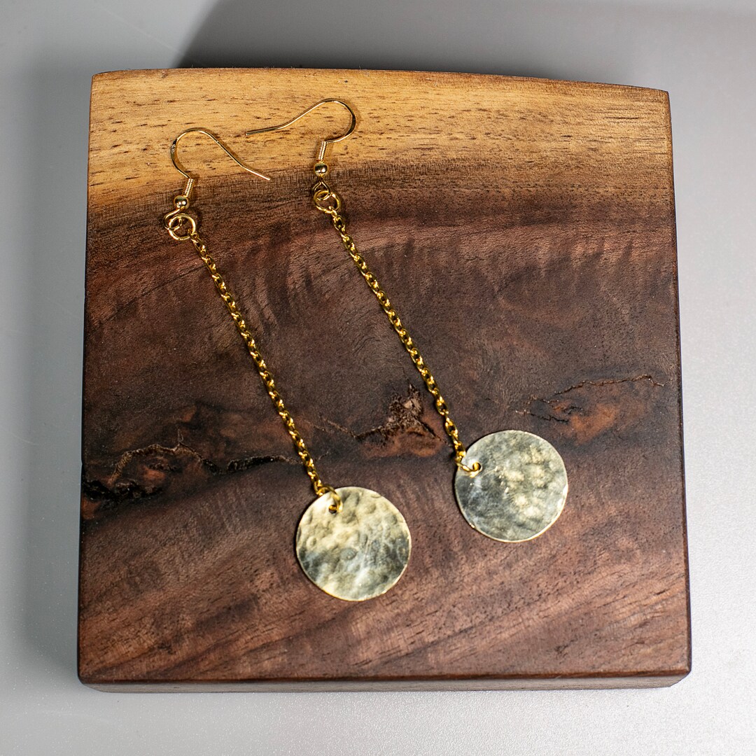 Hammered Brass Drop Earrings - Etsy