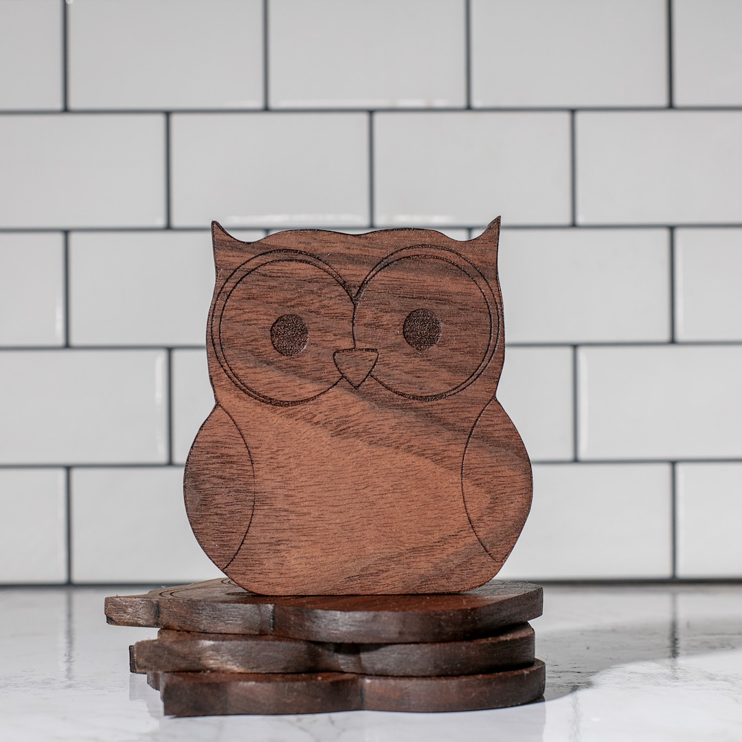 Walnut Owl Coasters Set of 4 - Etsy