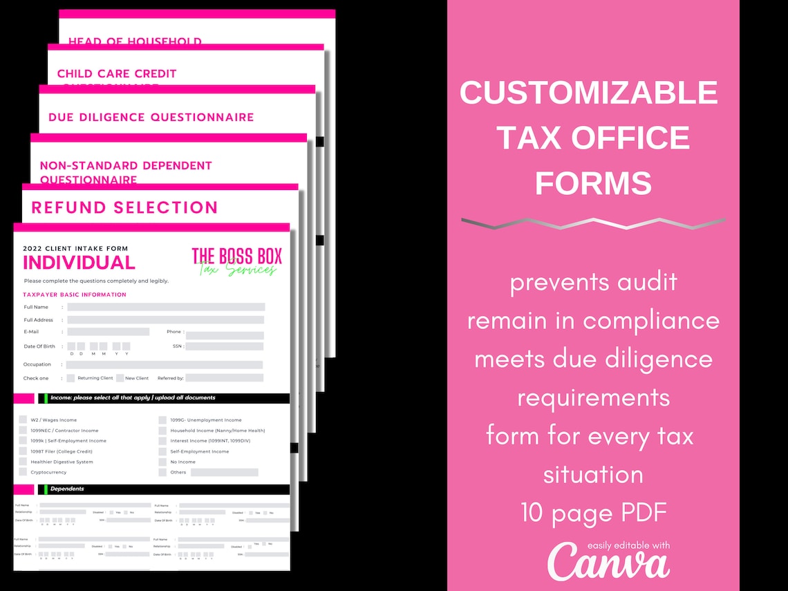 Tax Preparer Intake Forms | Custom Tax Office Forms | Tax Preparer ...