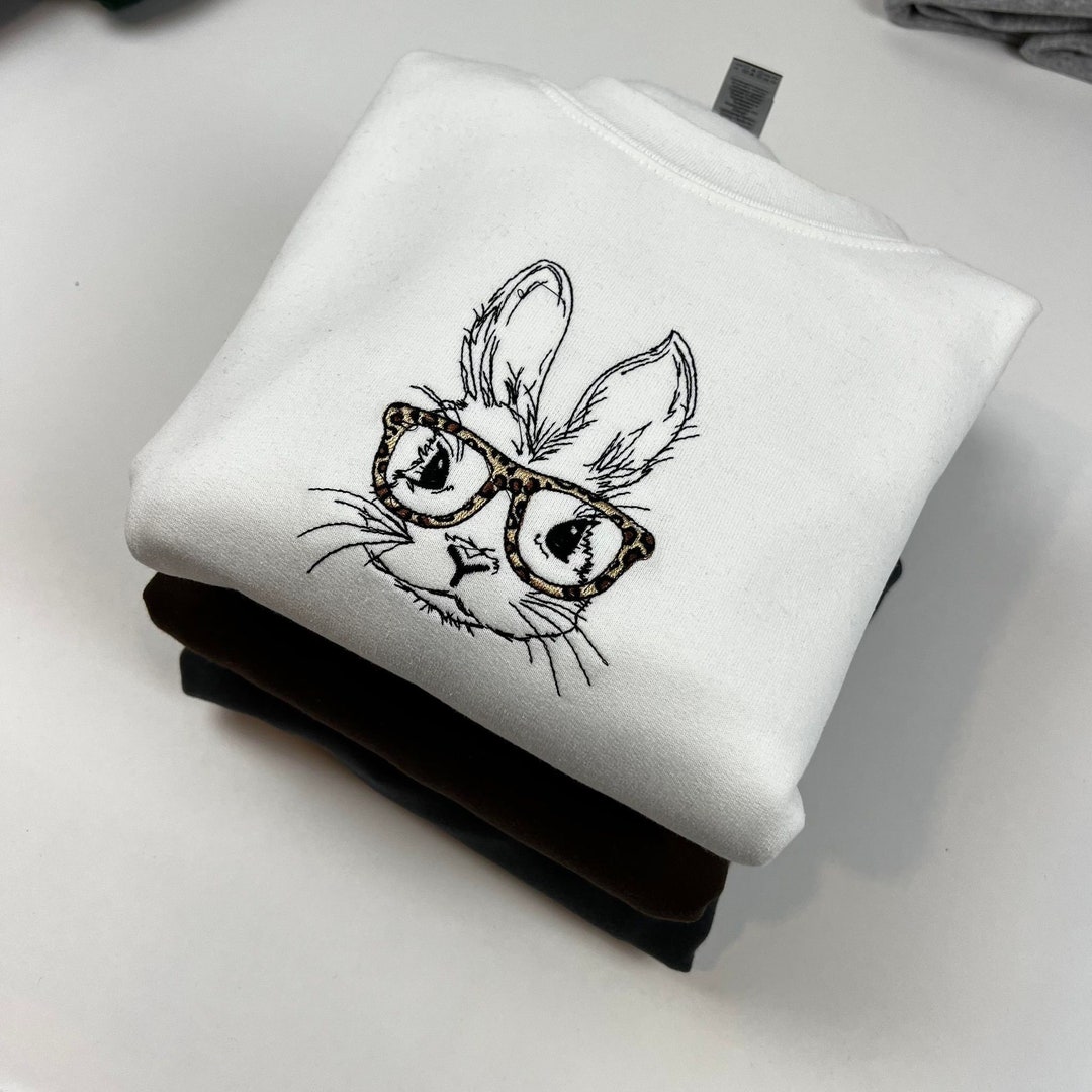 Embroidered Bunny Sweatshirt- Embroiderd Sweatshirt -rabbit Embroidered ...