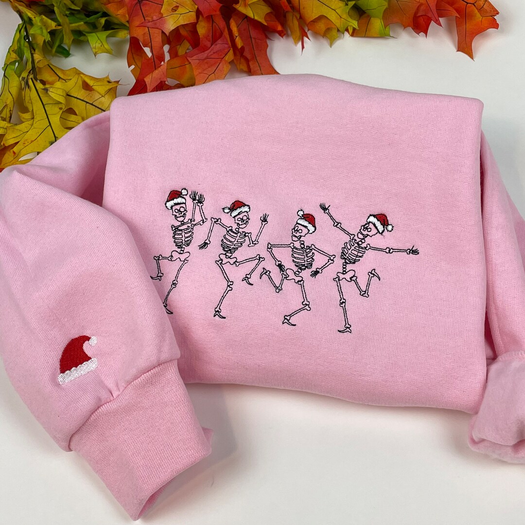 Embroidered Dancing Skeleton Christmas Crewneck - Holiday Sweatshirt - Etsy