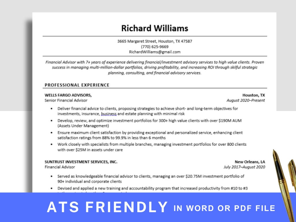 Buy ATS Friendly Resume Template for Google Docs, Word and Pages Resume ...