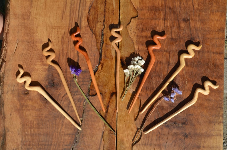 Wooden Handmade Hair Stick, Snake Hair Sticks, Walnut Wood, Cherry Wood ...