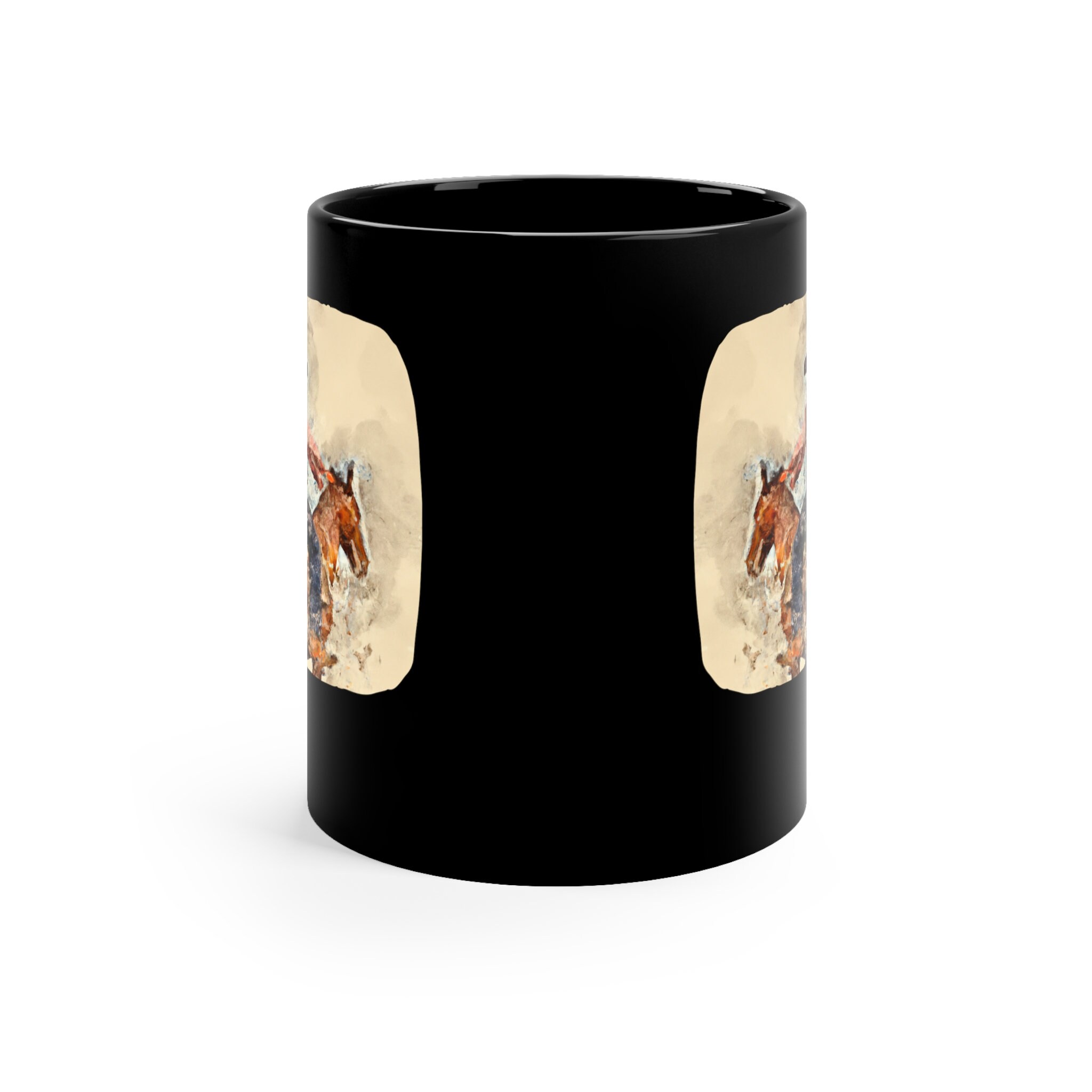 Watercolor Style Western Themed Country Cowboy Riding Horse 11oz Black ...