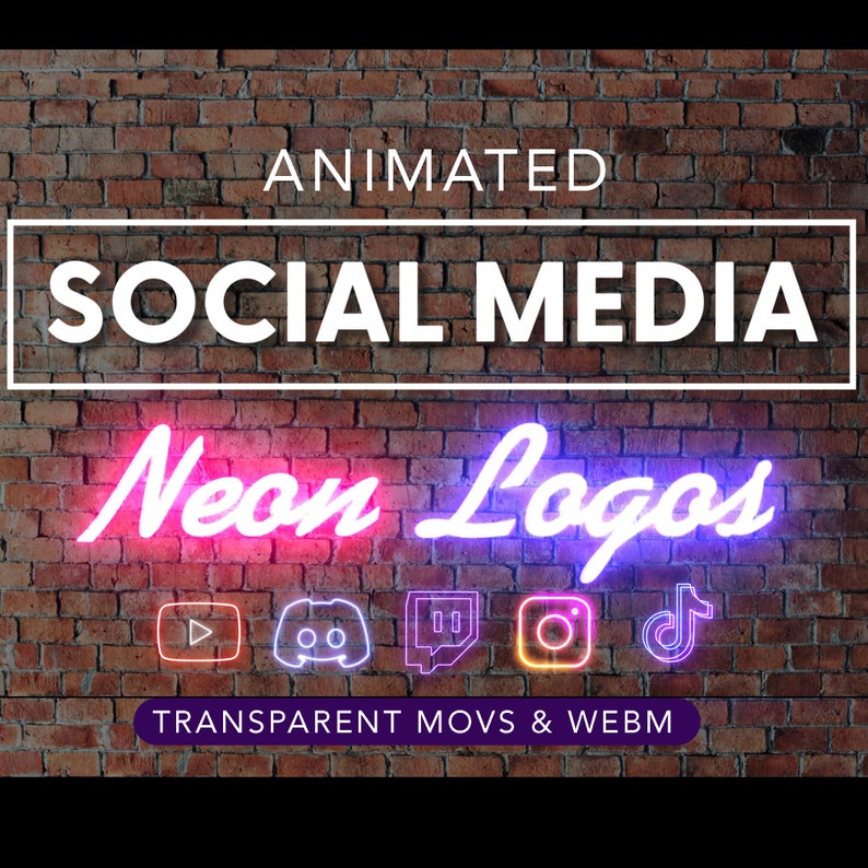 Animated Social Media Logos - Neon Overlays - Etsy