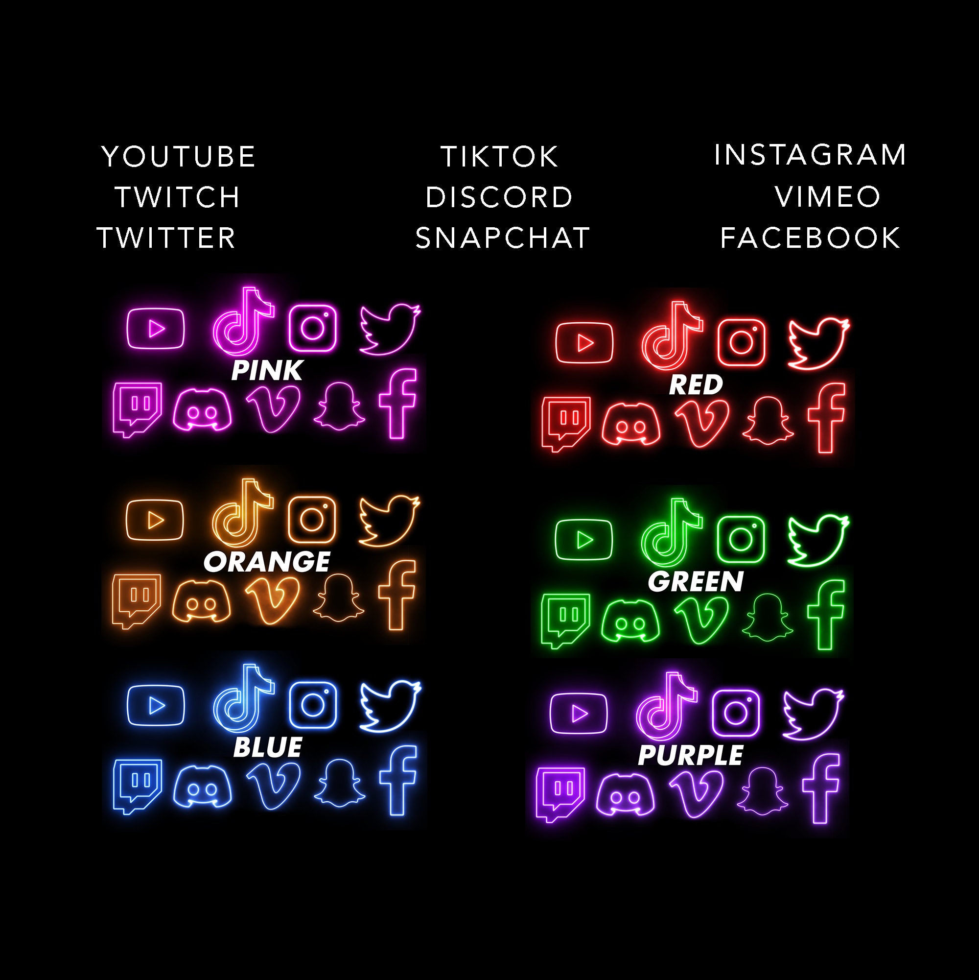 Animated Social Media Logos Neon Color Sets Overlays - Etsy
