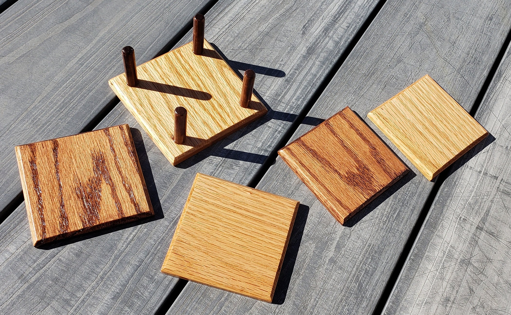 Set of 4 Red Oak Coasters With Holder - Etsy