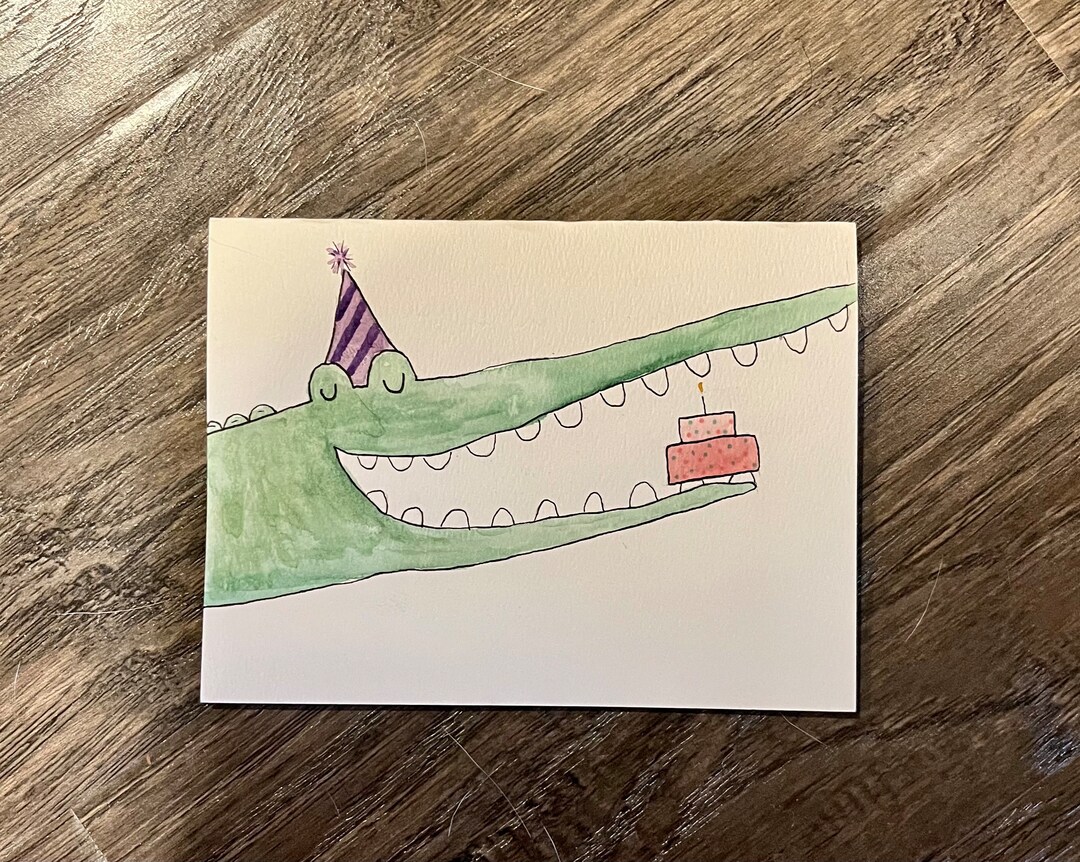 Hand-painted Alligator Birthday Card - Etsy