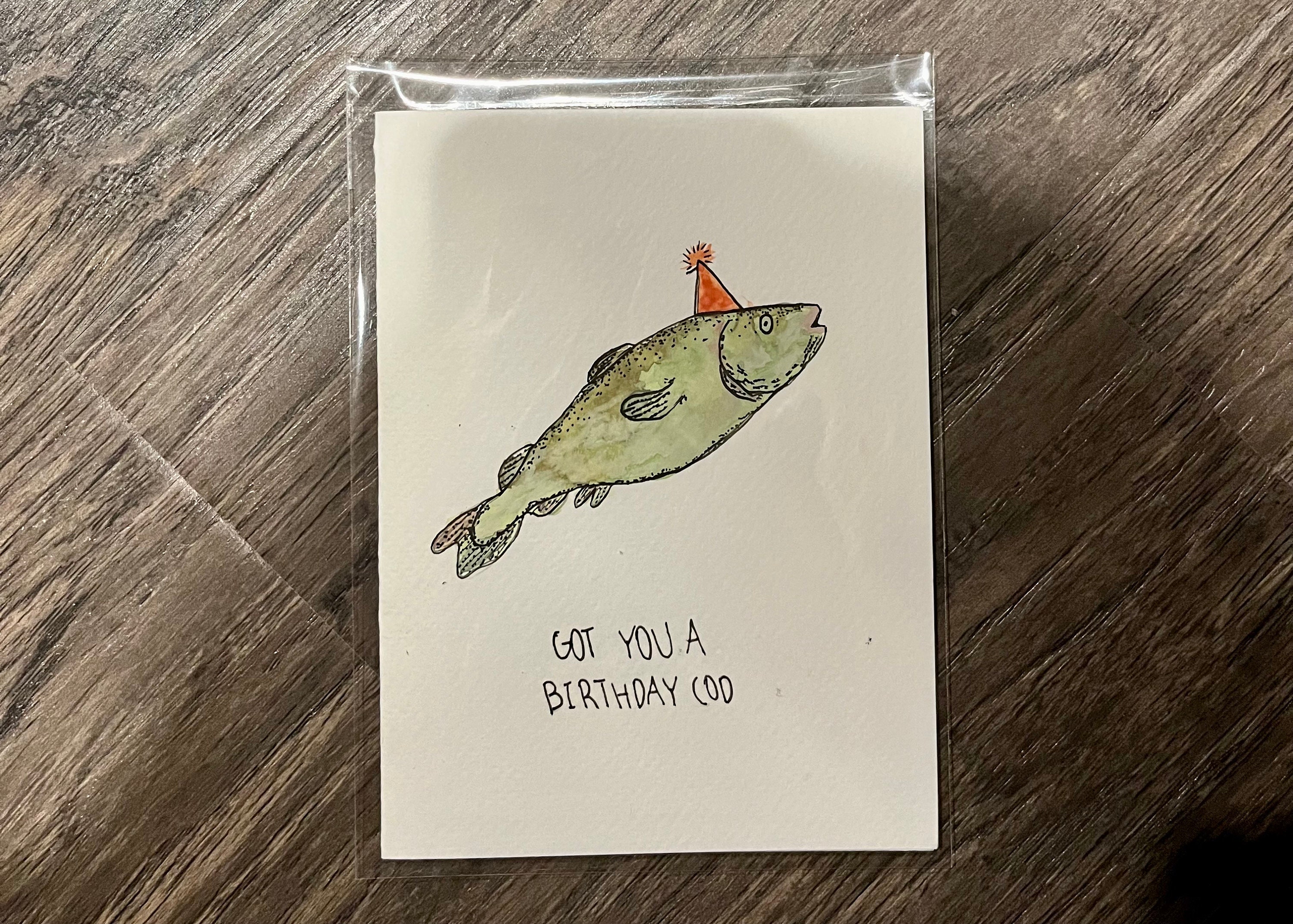 Hand-painted Cod Fish Birthday Card - Etsy