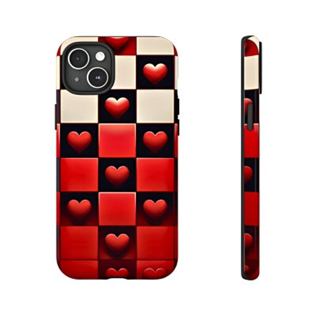Checker Heart Phone Case Compatible With iPhone and Samsung Phones Free ...