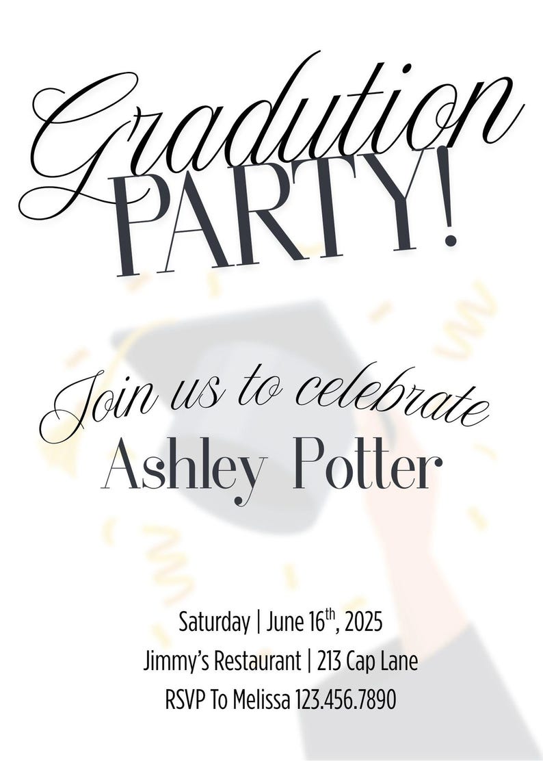 Graduation Party Invitation Modern With Cap - Etsy