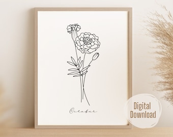 Marigold Birth Flower Art - Etsy