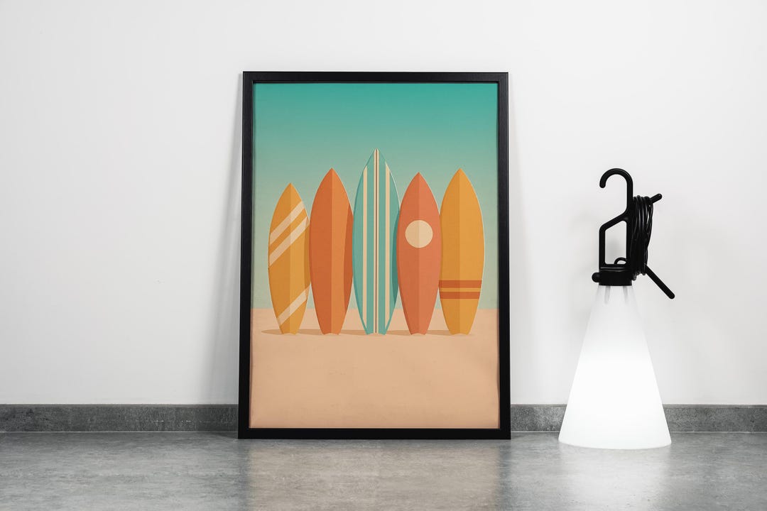 Retro Surfboard Wall Art | Coastal Beach Printable | Boho Summer ...