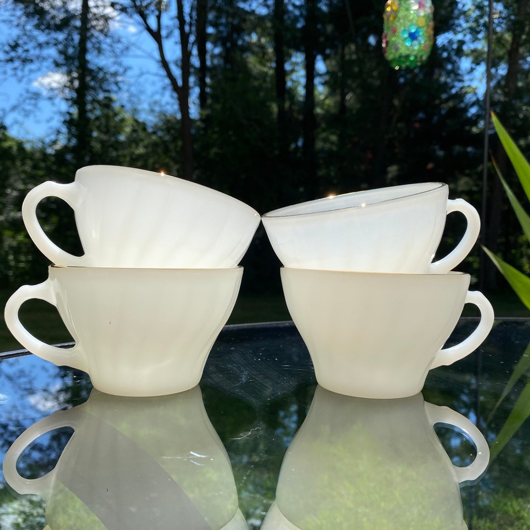 Fire King Swirl Golden Anniversary. Milk Glass W/22 K Gold Rim 4 Piece ...