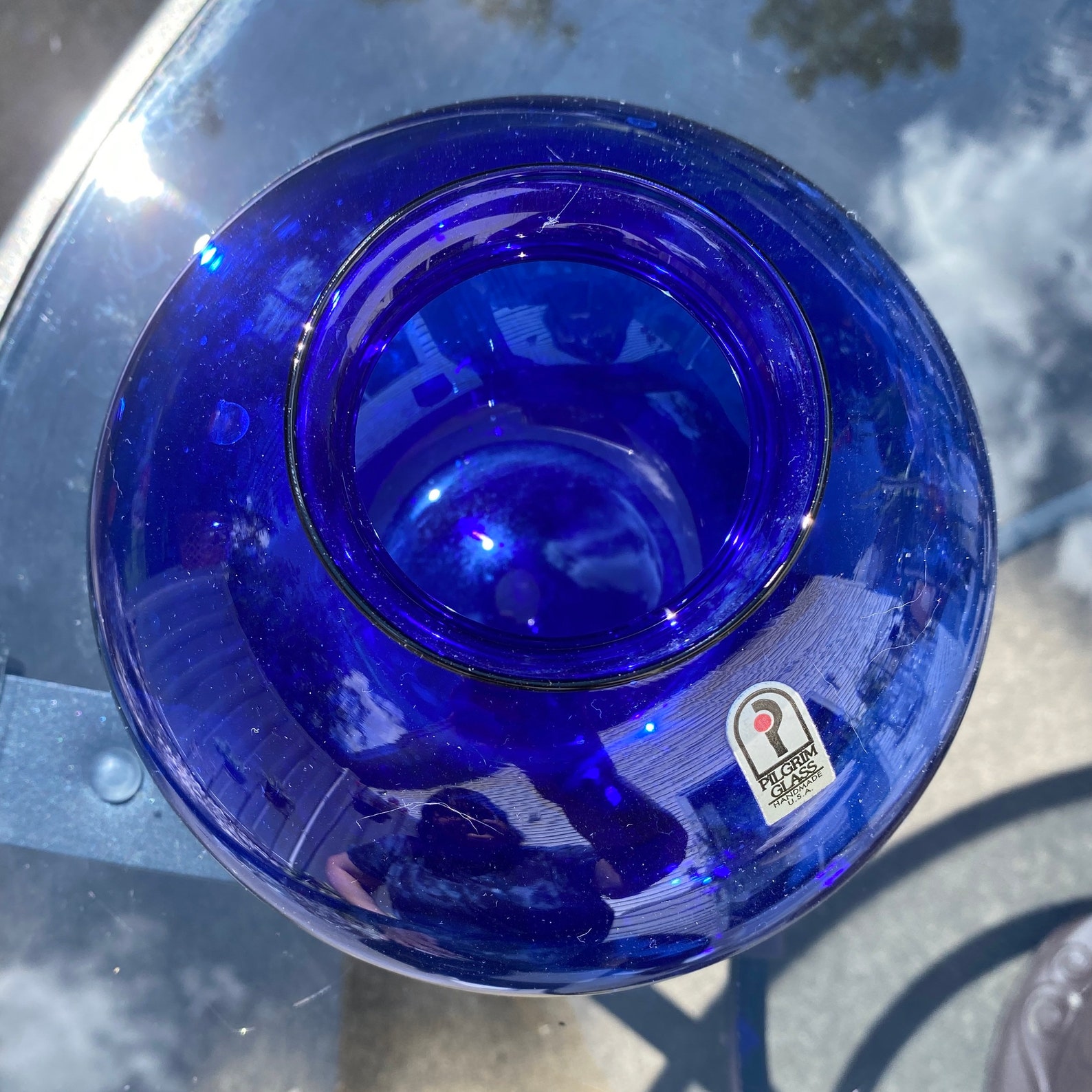 Pilgrim Glass Vintage Cobalt Blue Glass Round Blown Vase 1960s Vintage ...