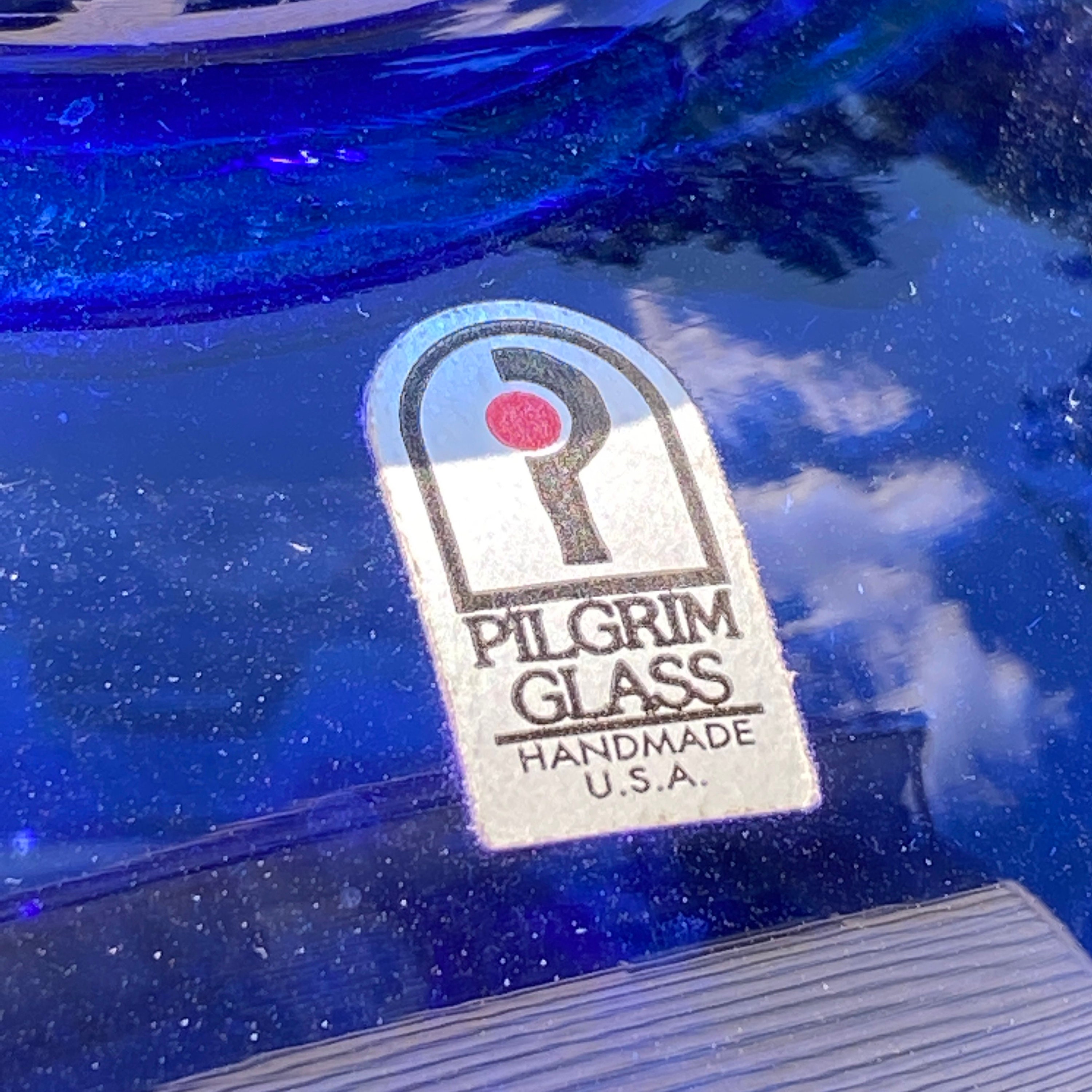 Pilgrim Glass Vintage Cobalt Blue Glass Round Blown Vase 1960s Vintage ...