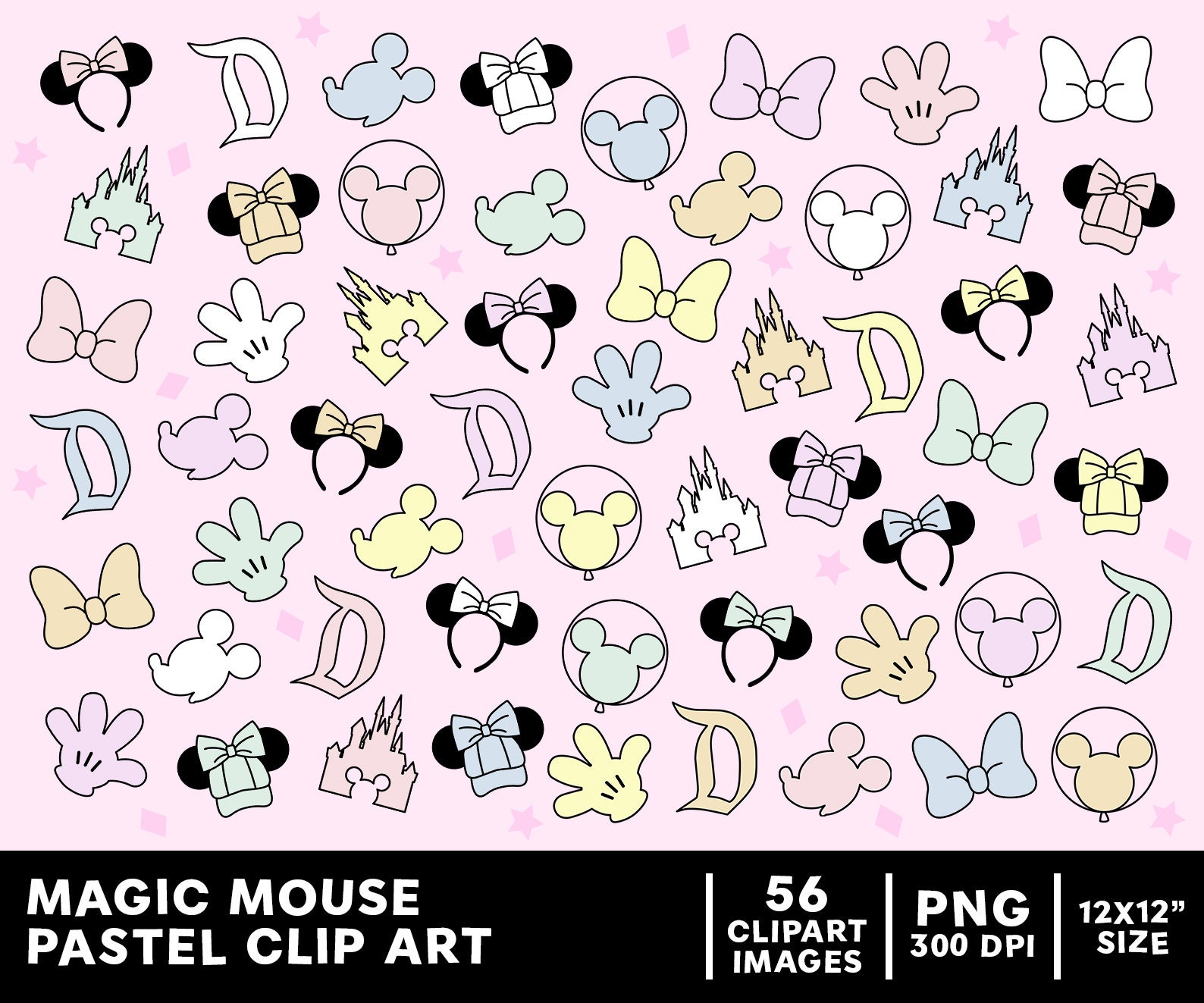 Mickey Mouse Minnie Mouse Pastel Clip Art Digital Download PNG Bundle ...