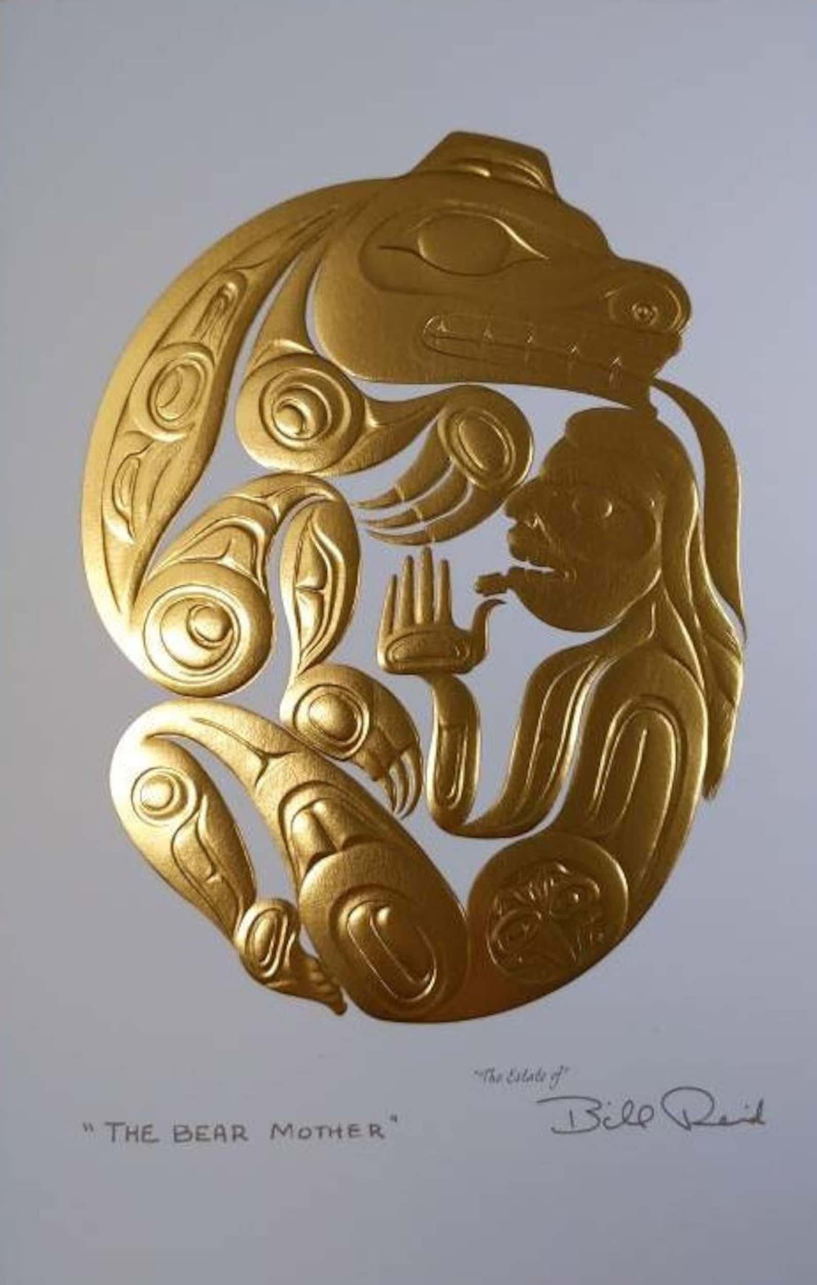 The Bear Mother by Bill Reid Haida Artist 6"x9" Gold Embossed Art Card ...