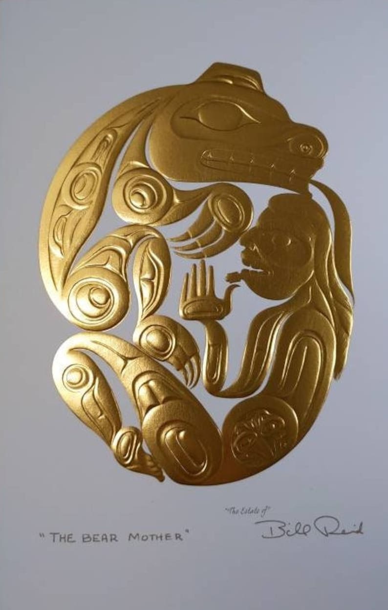 The Bear Mother by Bill Reid Haida Artist 6"x9" Gold Embossed Art Card ...