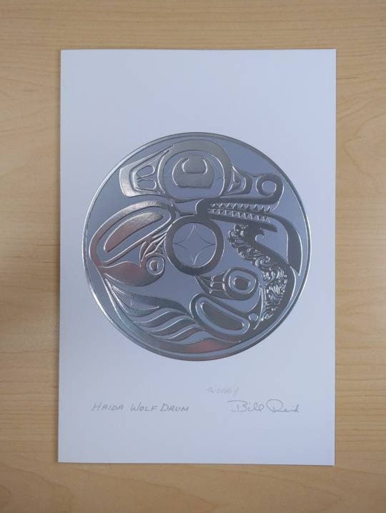 Haida Wolf Drum by Bill Reid Haida Artist 6x9 Silver Embossed Art Card ...