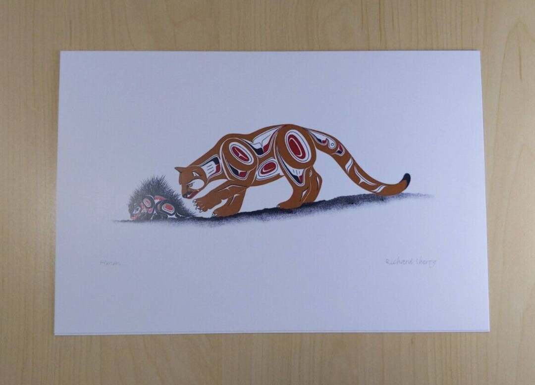 Cougar Hmm... by Richard Shorty Northern Tutchone Artist 6"x9" Art Card ...