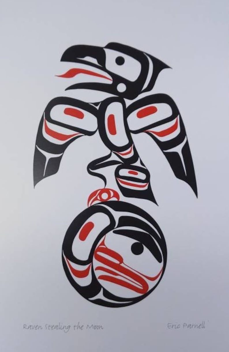 Raven Stealing the Moon by Eric Parnell Haida Artist 6"x9" Art Card - Etsy