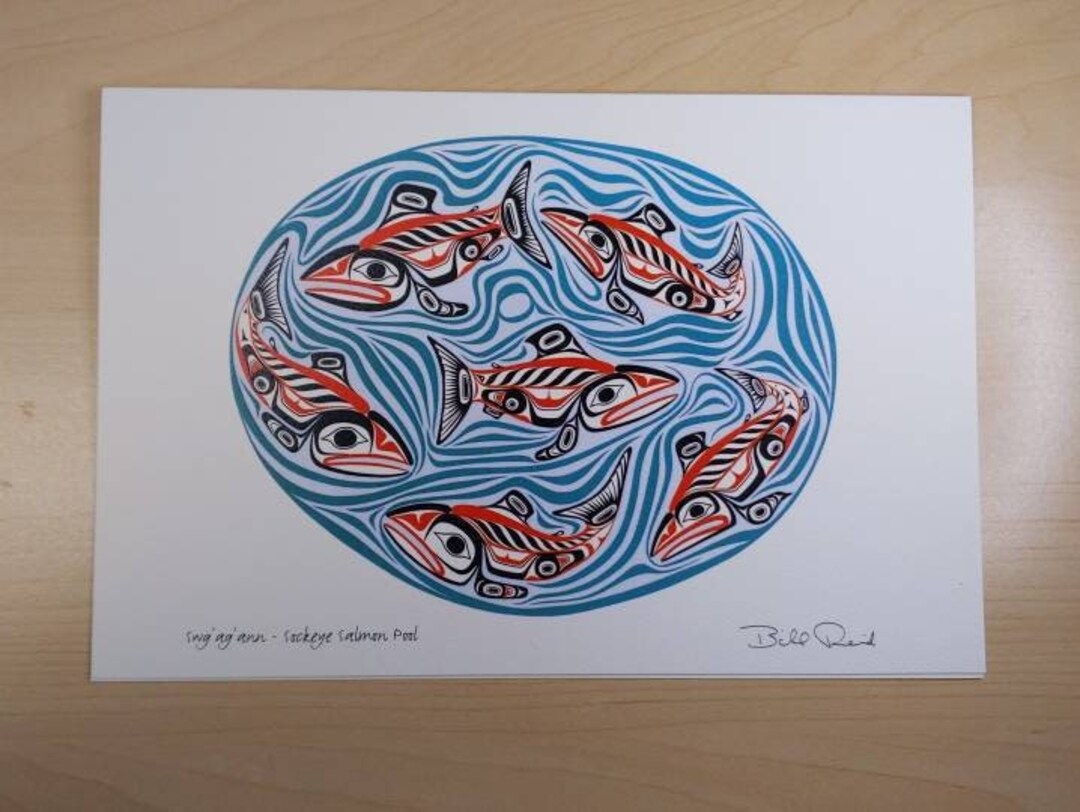 Swg’ag’ann Sockeye Salmon Pool by Bill Reid Haida Artist 6"x9" Art Card ...