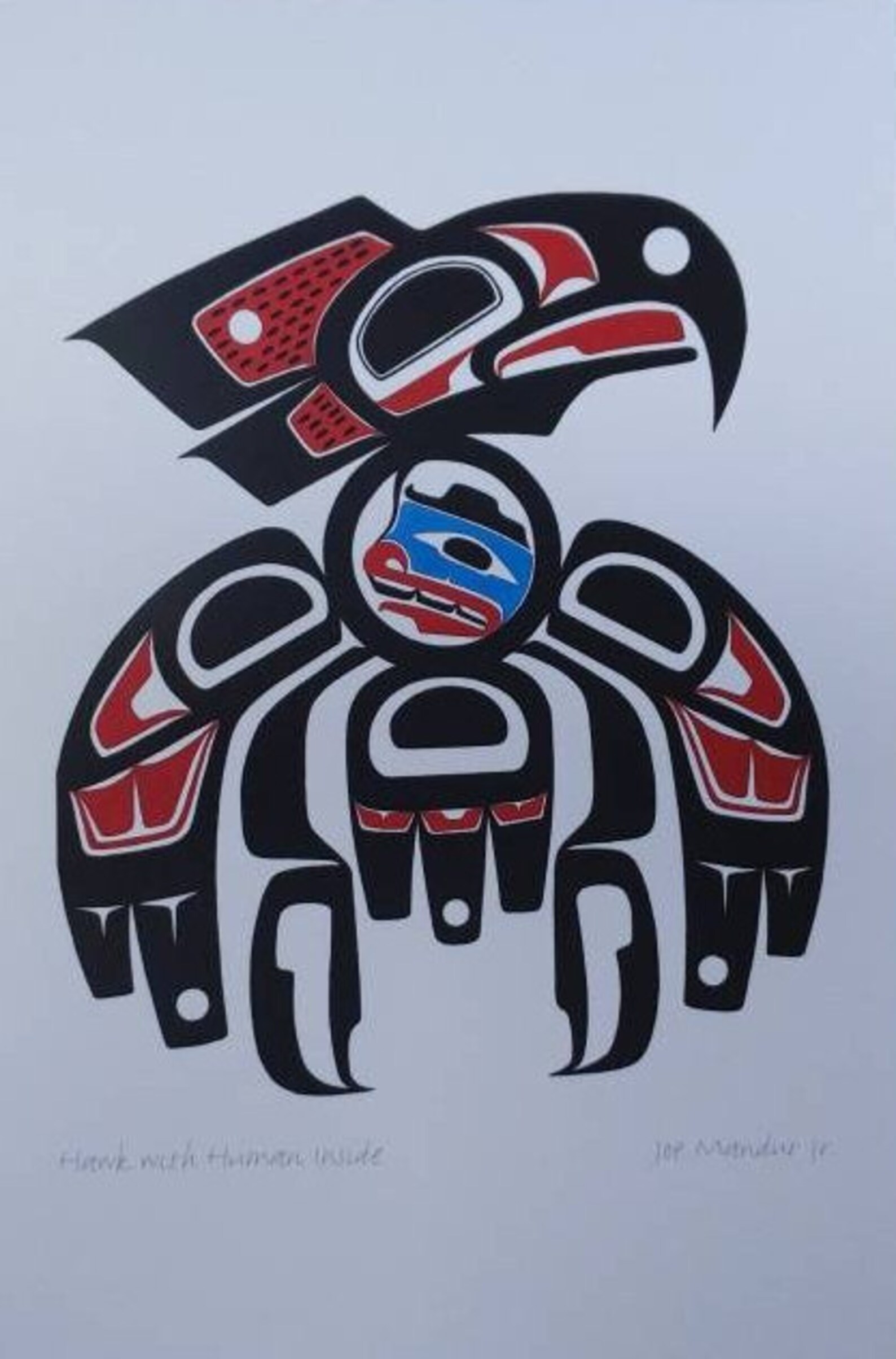 Hawk With Human Inside by Joe Mandur Jr Haida Artist 6"x9" Art Card - Etsy