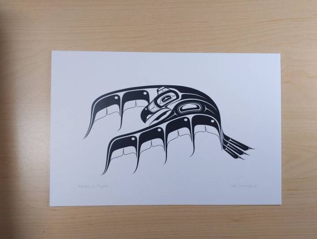 Raven in Flight by Carl Stromquist Salish Artist 6"x9" Art Card - Etsy