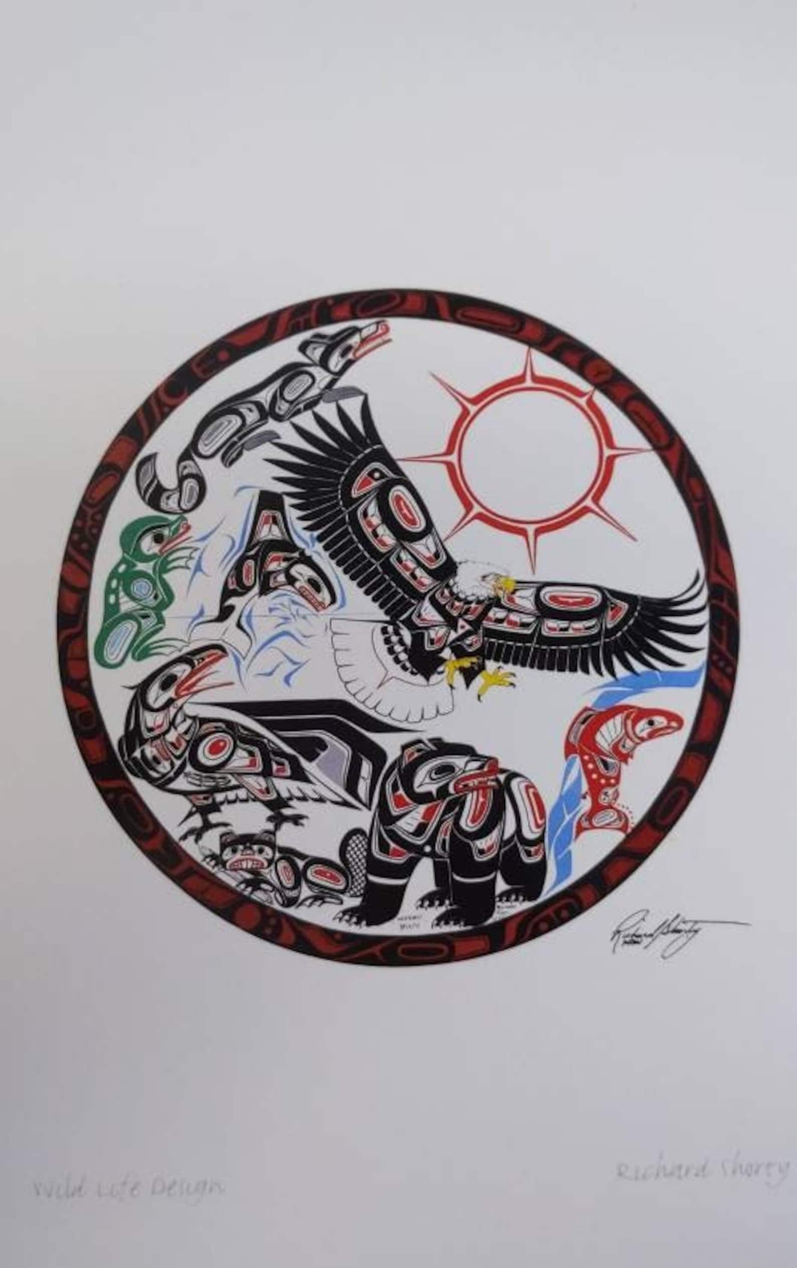 Wild Life Design by Richard Shorty Northern Tutchone Yukon Artist 6"x9 ...