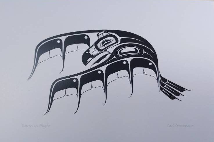 Raven in Flight by Carl Stromquist Salish Artist 6"x9" Art Card - Etsy