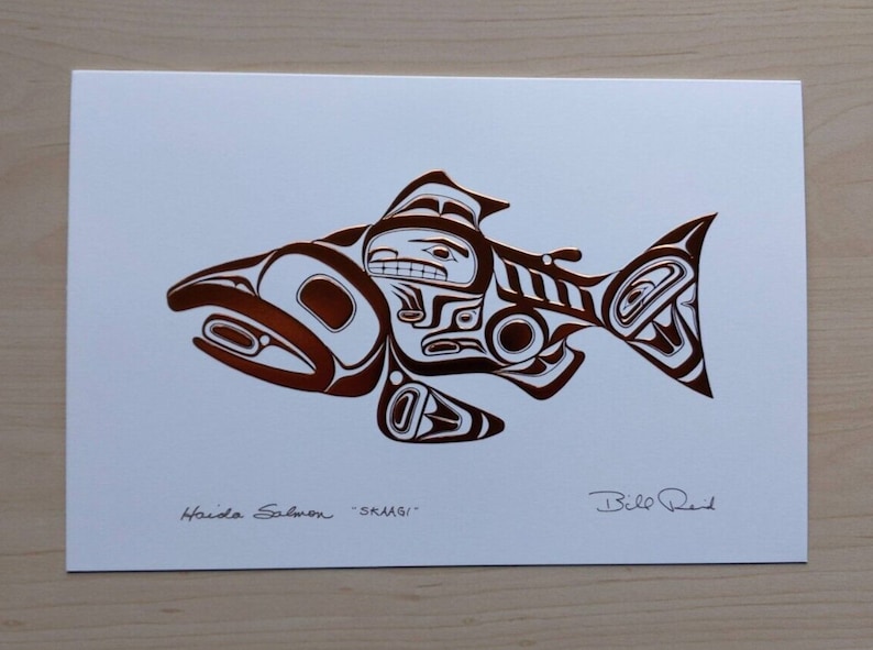 Haida Salmon by Bill Reid Haida Artist 6"x9" Copper Embossed Art Card ...