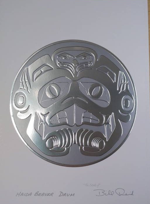 Haida Beaver Drum by Bill Reid Haida Artist 6"x9" Silver Embossed Art ...