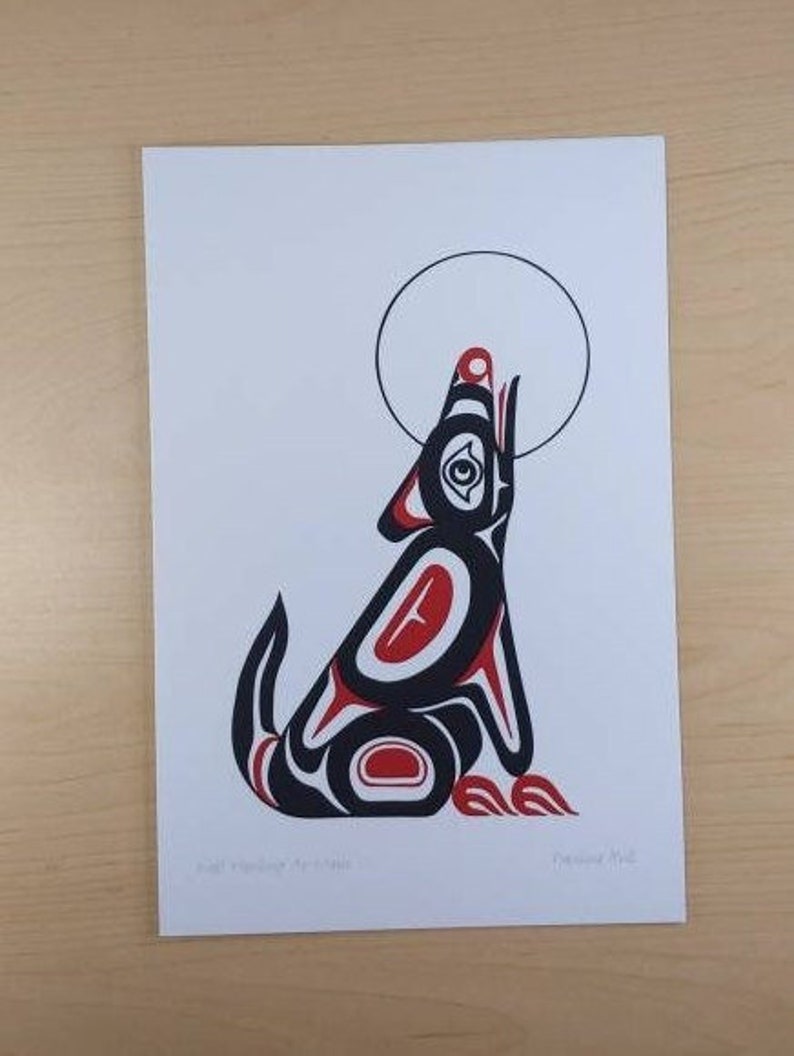 Wolf Howling at Moon by Pauline Bull Salish Artist 6x9 Art Card - Etsy