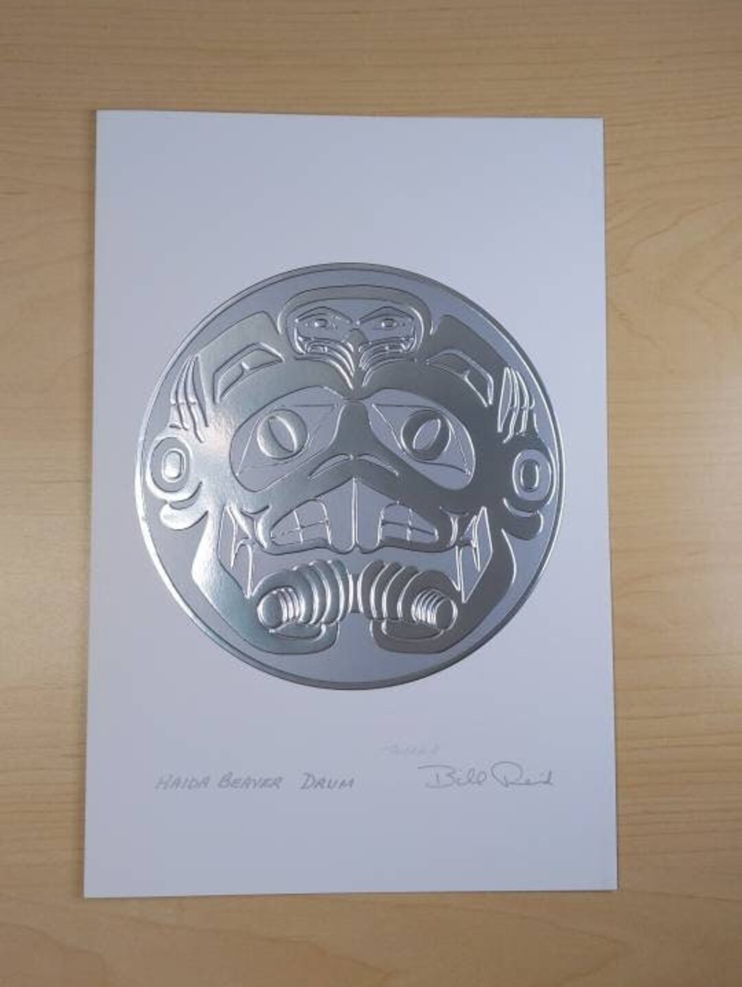 Haida Beaver Drum by Bill Reid Haida Artist 6"x9" Silver Embossed Art ...