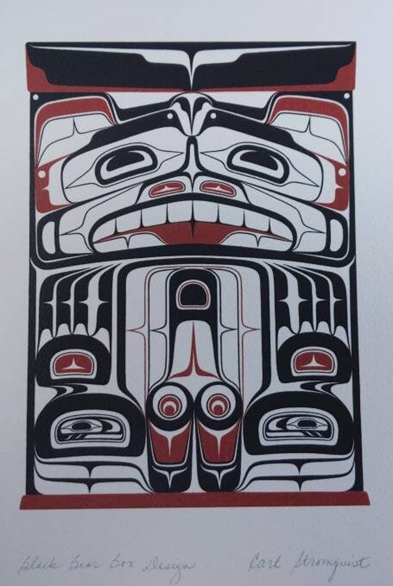Black Bear Box Design by Carl Stromquist Salish Artist 6"x9" Art Card ...