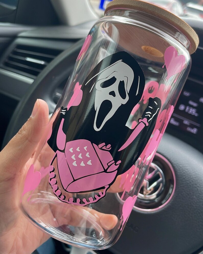 Scream Ghost Face Glass Cup / Scream Ghost Face / Pink Scream Ghost ...