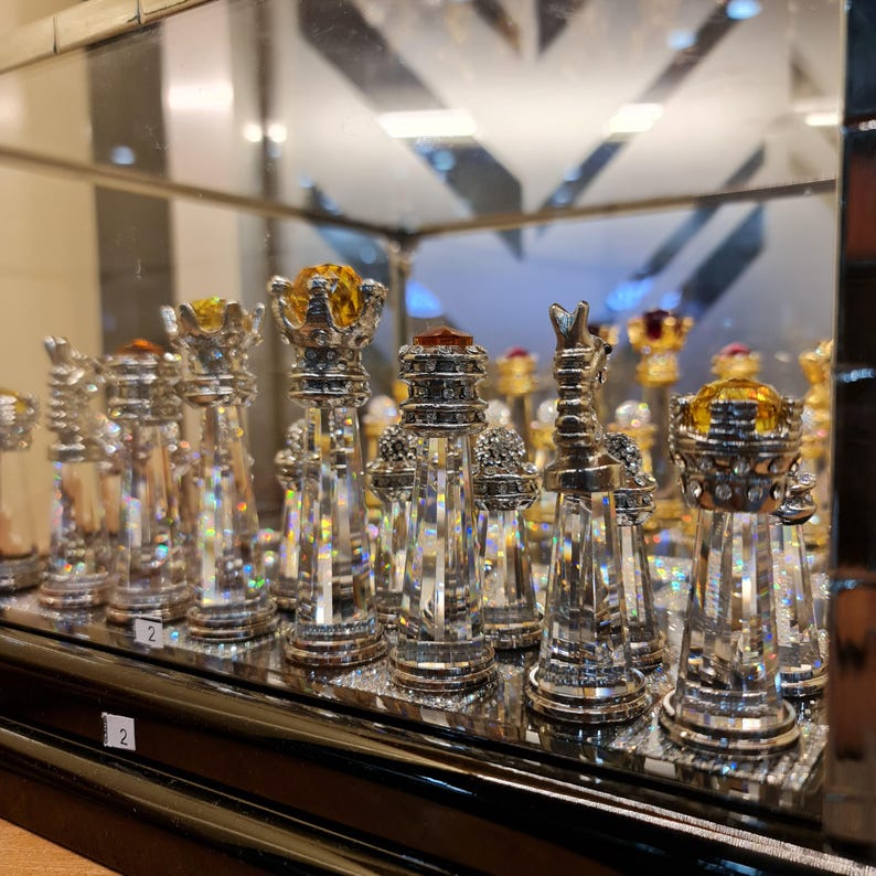Asfour Crystal Chess Set: 24K Gold Accents, Glass Display & Velvet Box ...